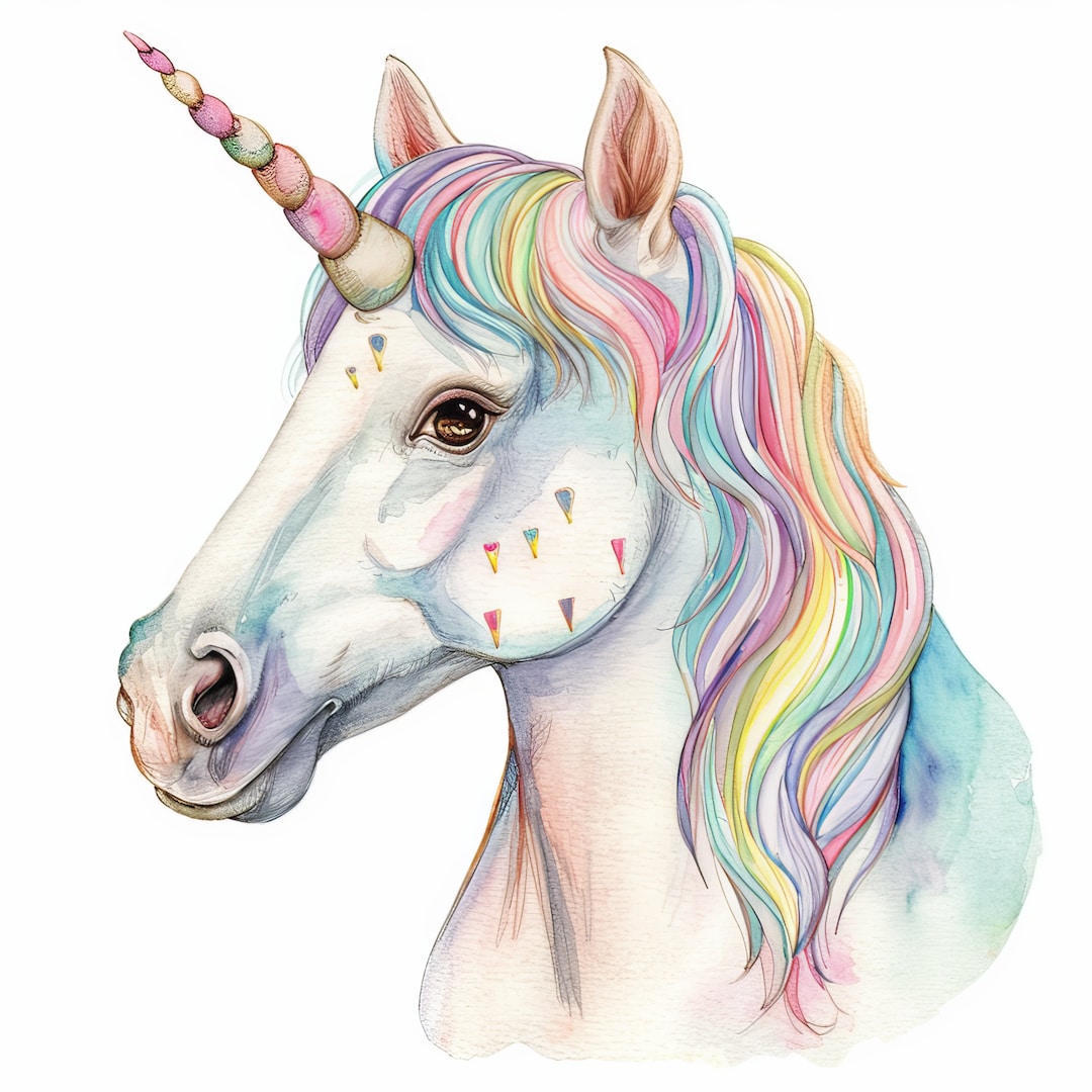 50 Watercolor Cute Pastel Fluffy Unicorn Clipart PNG Bundle ...