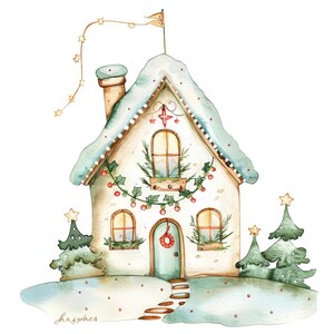 50 Watercolor Christmas House Clipart PNG Bundle - - Personal and ...