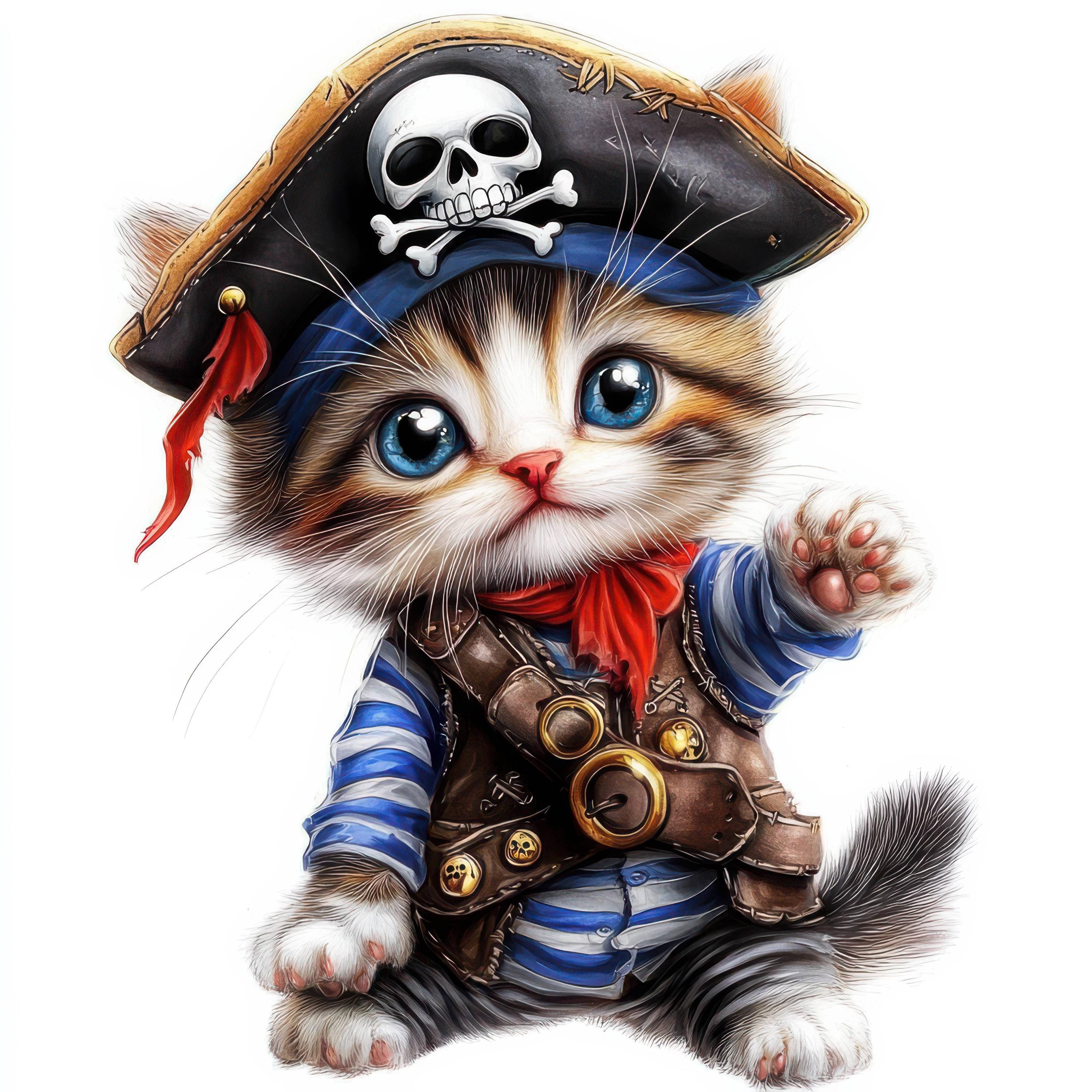 24 Pirate Cat Clipart – Adventurous Watercolor Jpgs | Cute Pirate Kitty ...