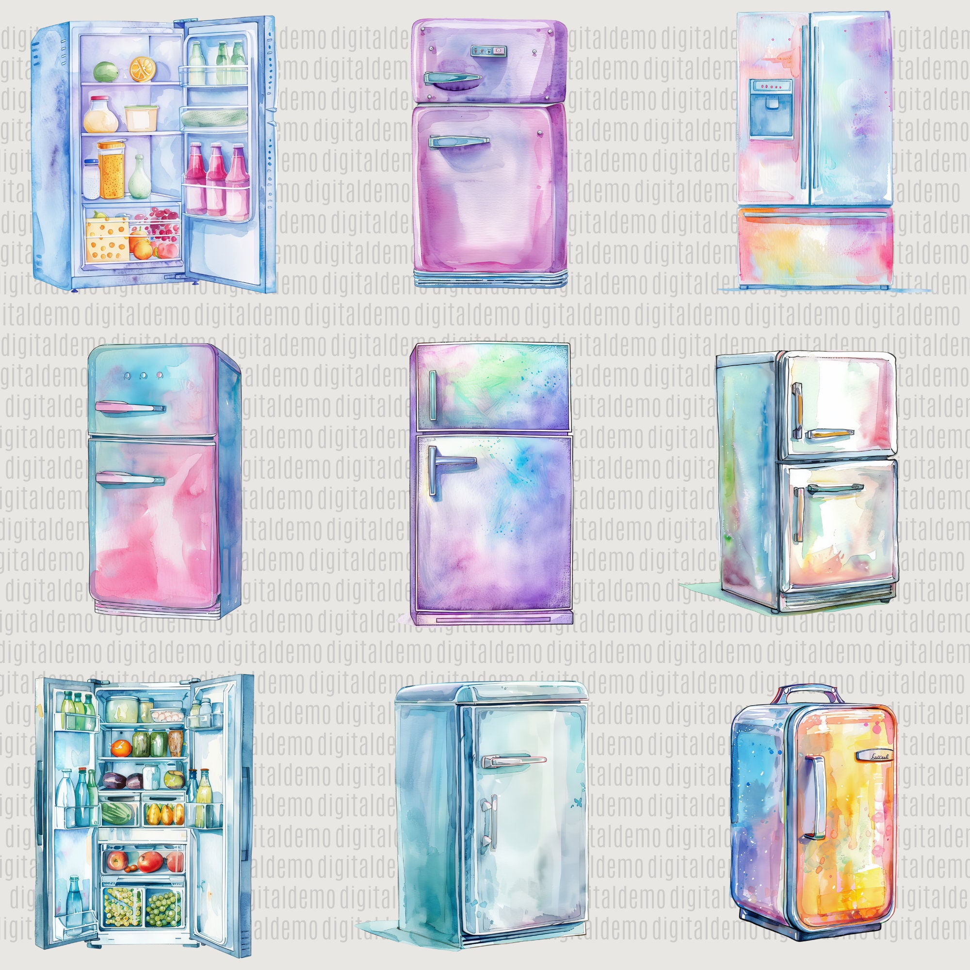 50 Watercolor Fridges Clipart PNG Bundle - - Personal and Commercial ...