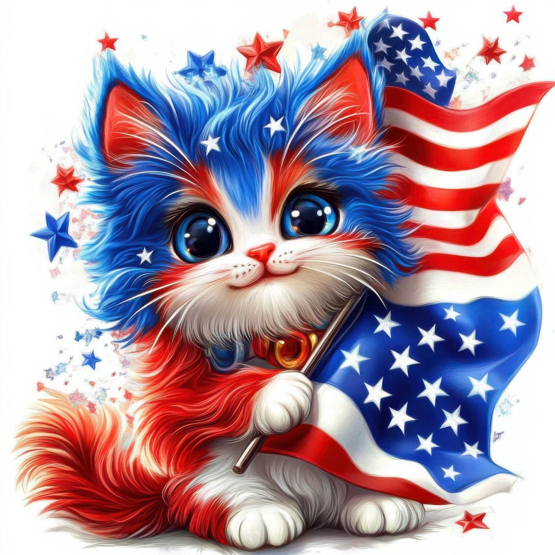 19 4th of July Cat Clipart – High Res Watercolor Jpgs | Patriotic Cat ...