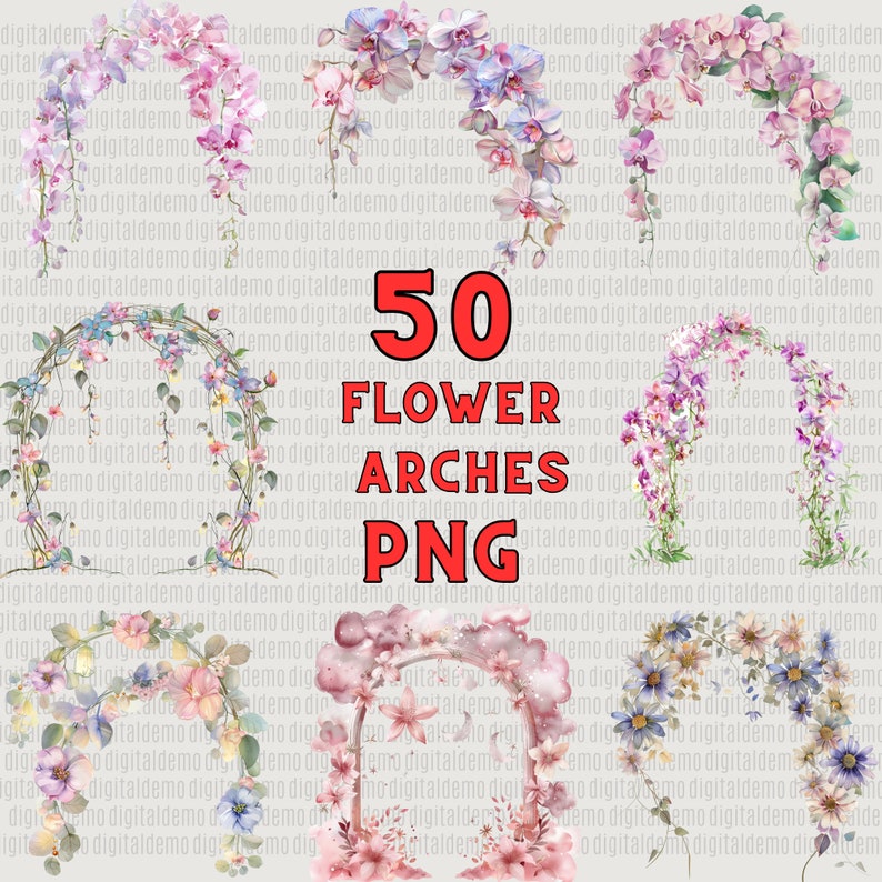 50 Watercolor Flower Arches Clipart PNG Bundle - - Personal and ...