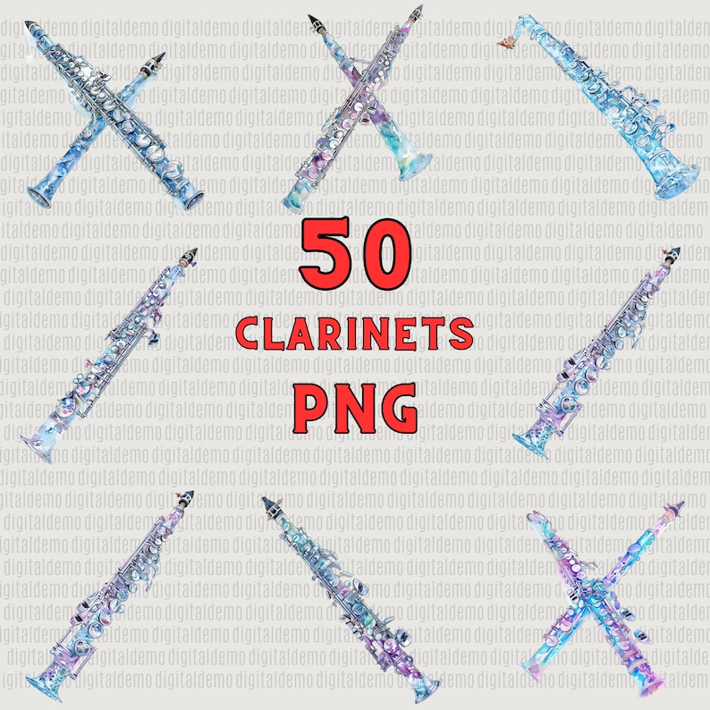 50 Watercolor Clarinets Clipart PNG Bundle - - Personal and Commercial ...