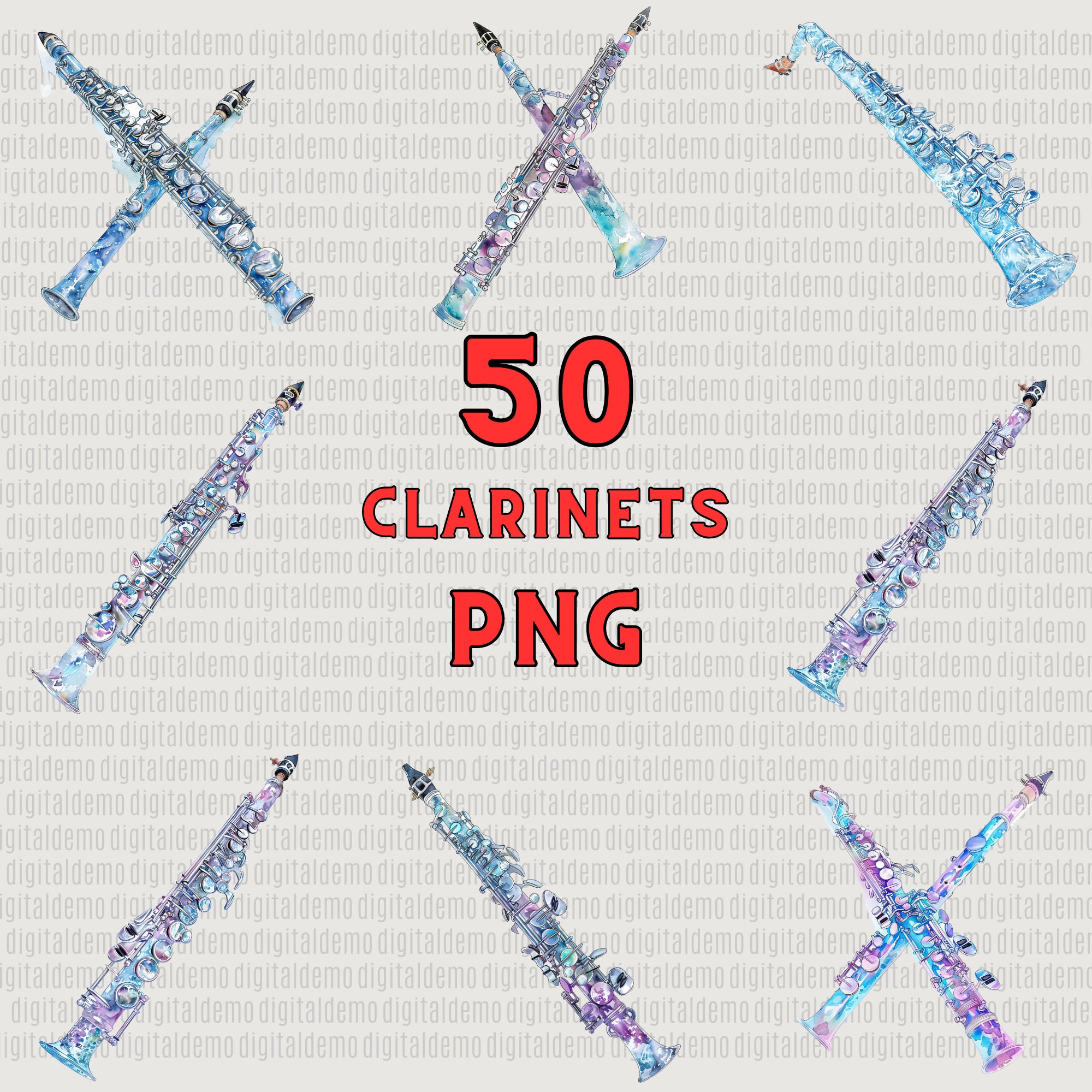 50 Watercolor Clarinets Clipart PNG Bundle - - Personal and Commercial ...