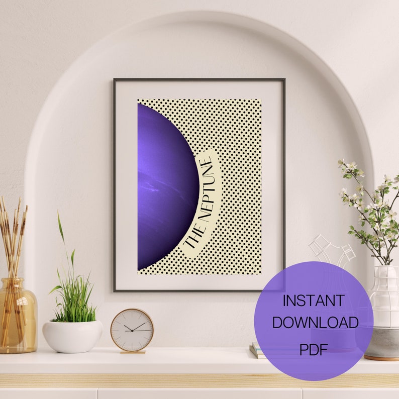 Vintage Neptune Poster, Aesthetic Design, Retro Planet Art, Wall ...