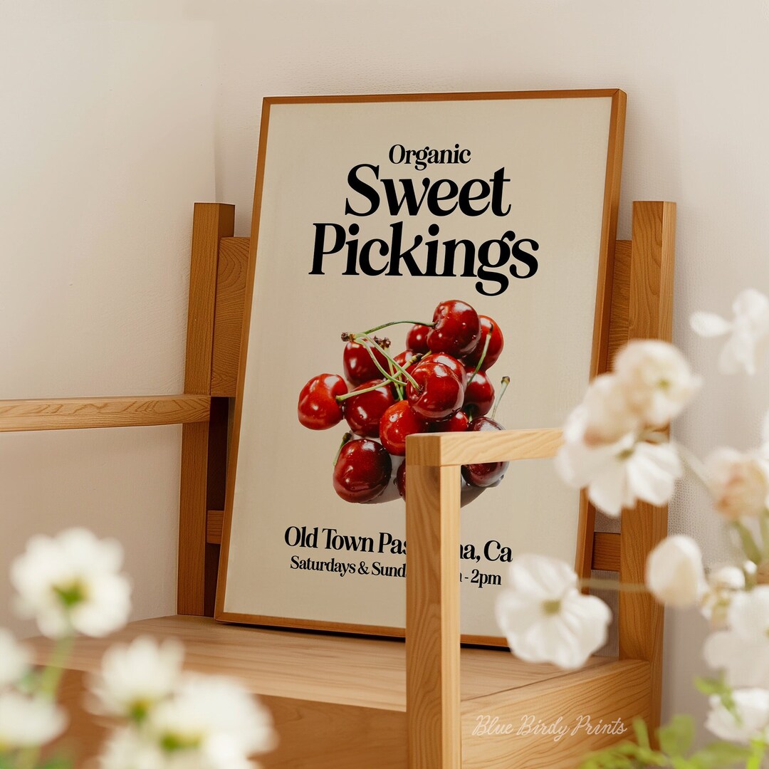 Farmer's Market Poster, Cherries Poster, Minimalist Poster, Kitchen Art ...