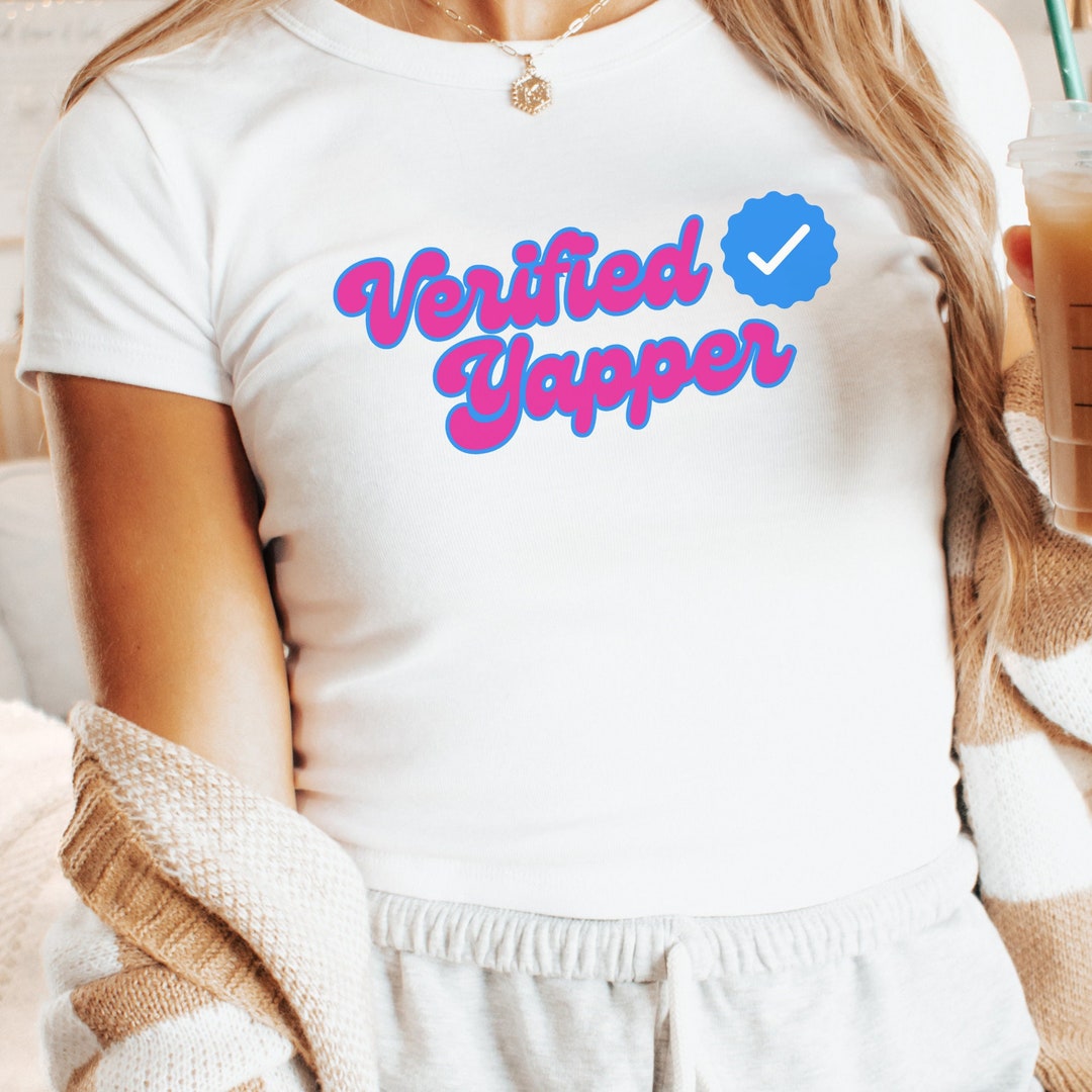 Verified Yapper Y2K Baby Tee, Blue Check Mark, Funny Coquette Y2K Crop Top, Trendy Meme Shirt ...