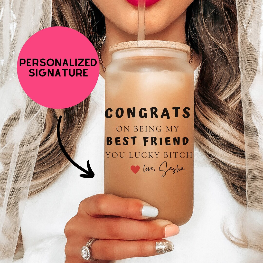 Sassy Bestie Gift: Frosted Glass Cup for Your Lucky Btch Best Friend ...