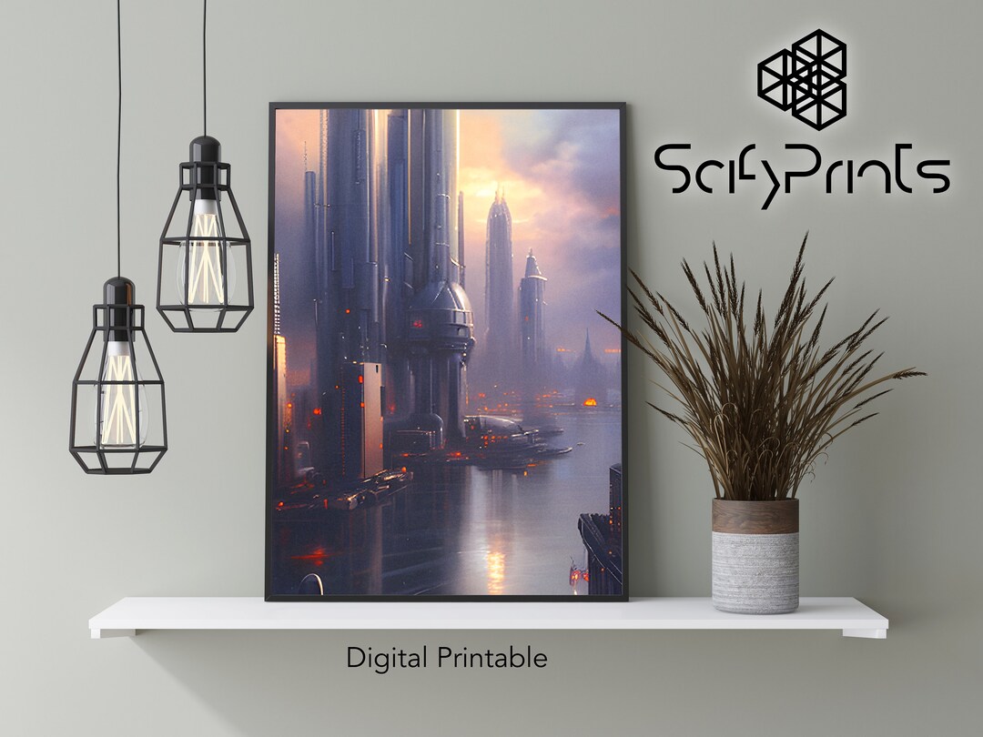 PRINTABLE Moody Sci-fi Floating City Wall Decor Scifyprints Download ...