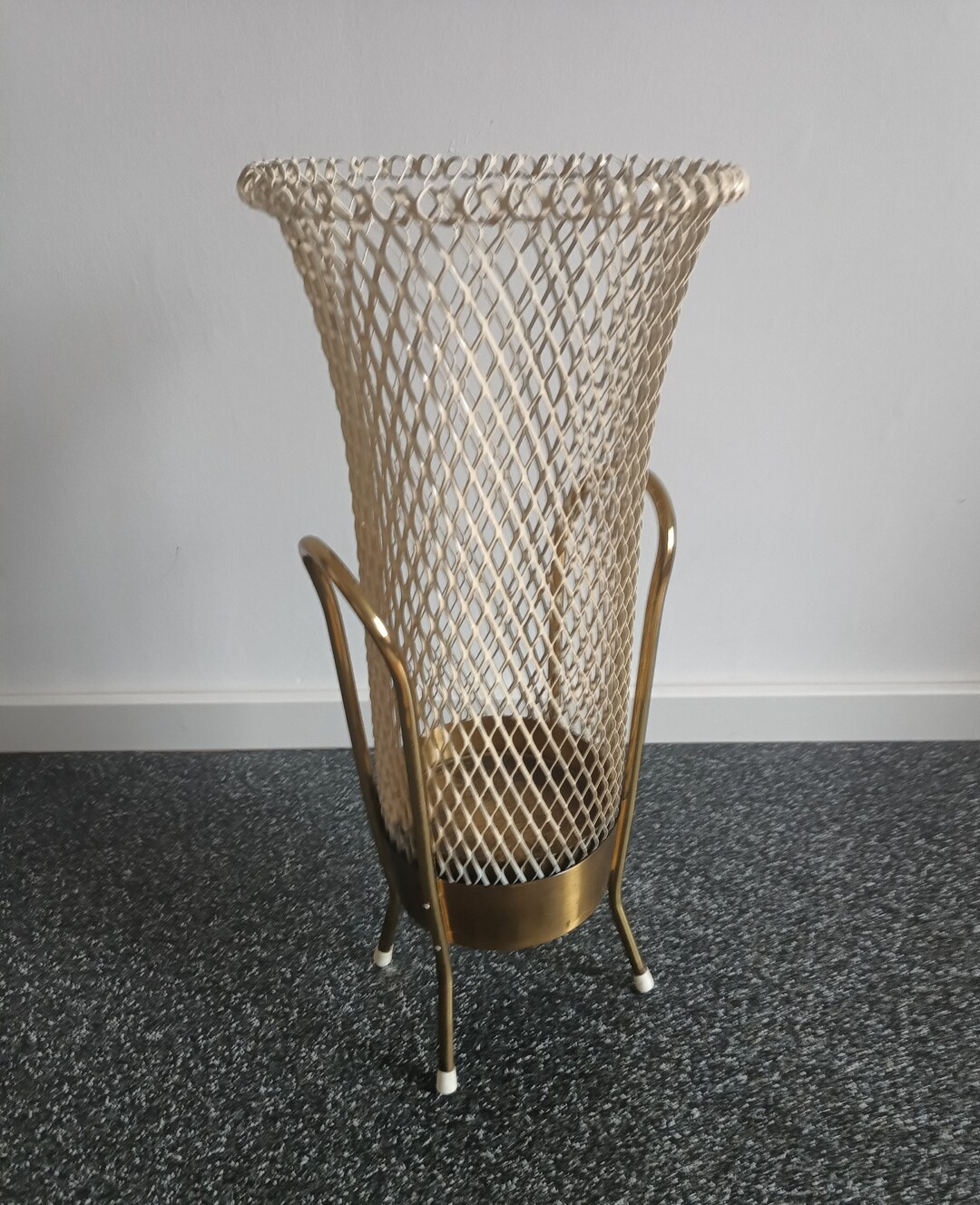 Mid Century/ Vintage Umbrella Holder/ Brass and Woven Metal/ Umbrella ...