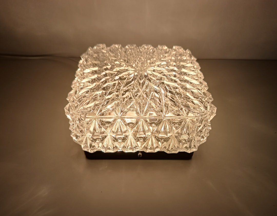 Mid Century Modern Crystal Glass Wall or Ceiling Lamp/ Vintage Glass ...