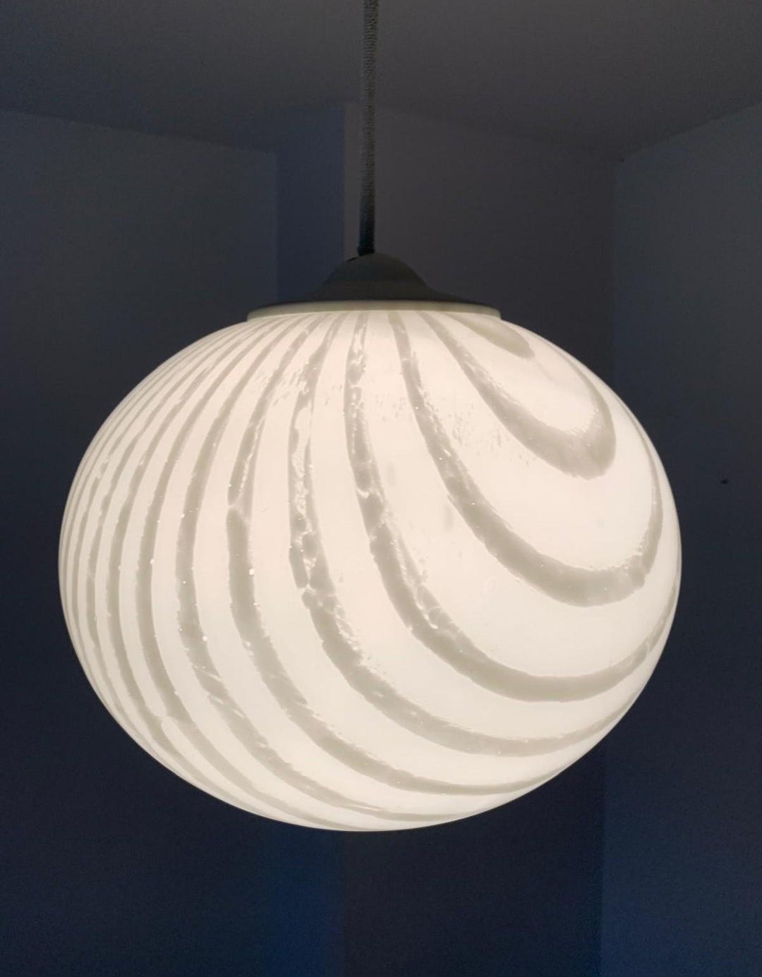 Mid Century Modern Glass Pendant / Vintage Glass Globe Hanging Lamp ...