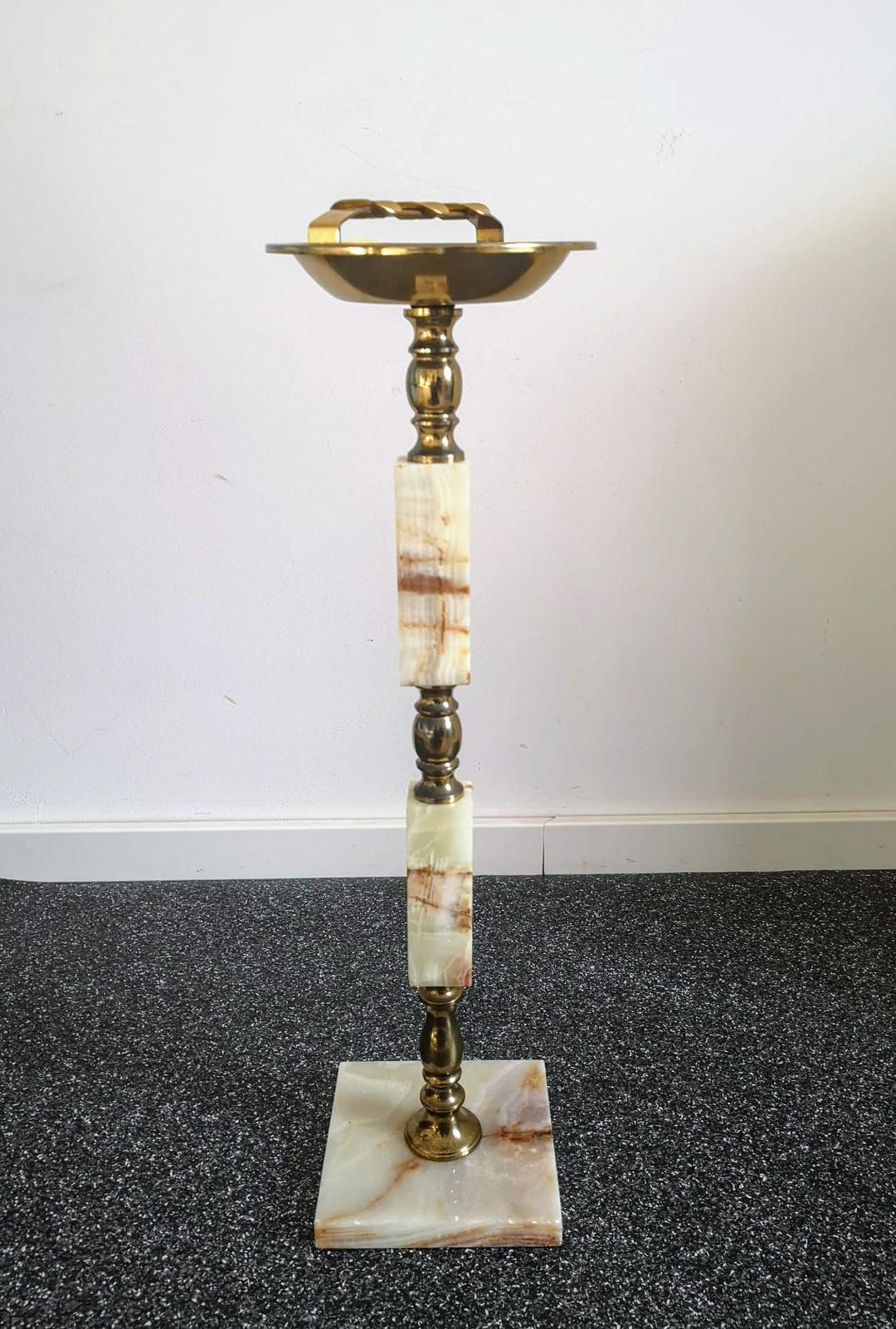 Vintage Large Freestanding Onyx Brass Ashtray/ Floor Standing Ashtray ...