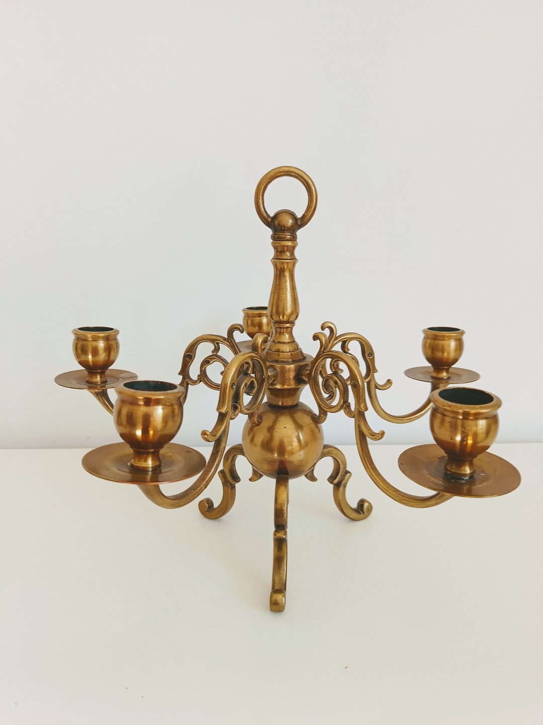 Vintage Large Brass Candle Holder/ 5-armed Candlestick Holder/ Antique ...