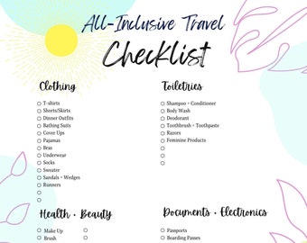 Packing Checklist All Inclusive - Etsy
