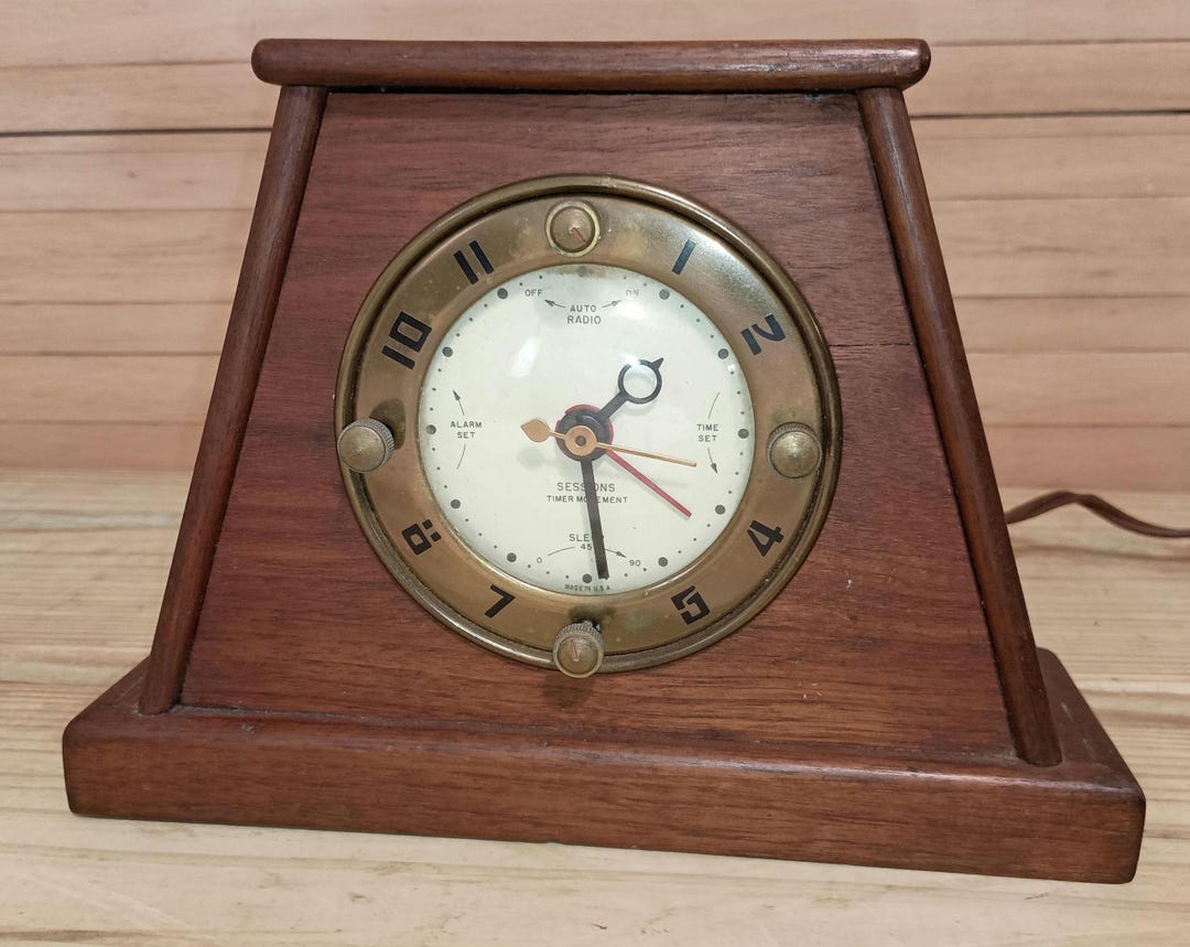 Rare Sessions Electric Radio Clock Solid Wood and Brass 1948 - Etsy