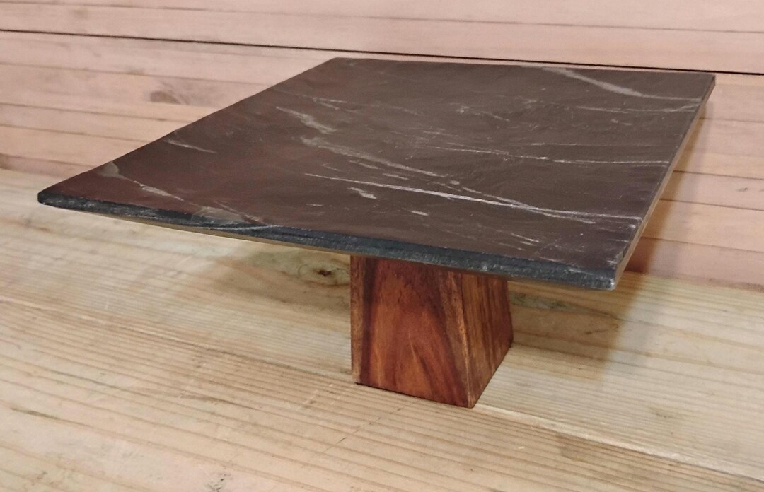 Marble Rock Slate Display Pedestal With a Solid Wood Attached Base ...