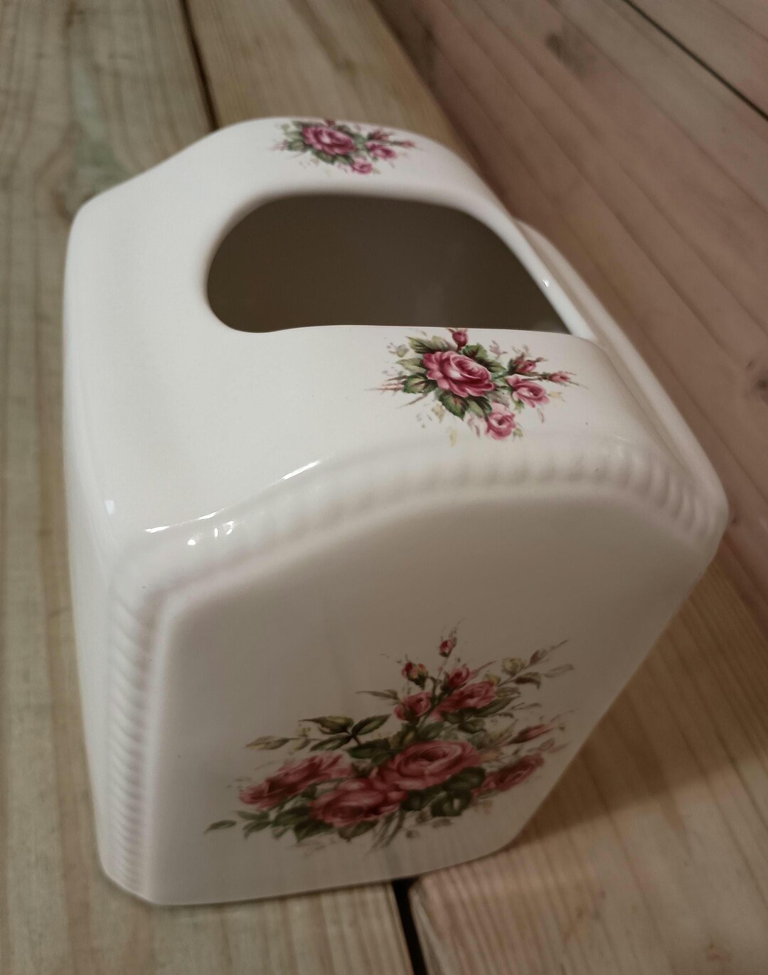 Athena Porcelain Tissue Box Cover Pink Roses Ceramic Tissue Box Cover ...