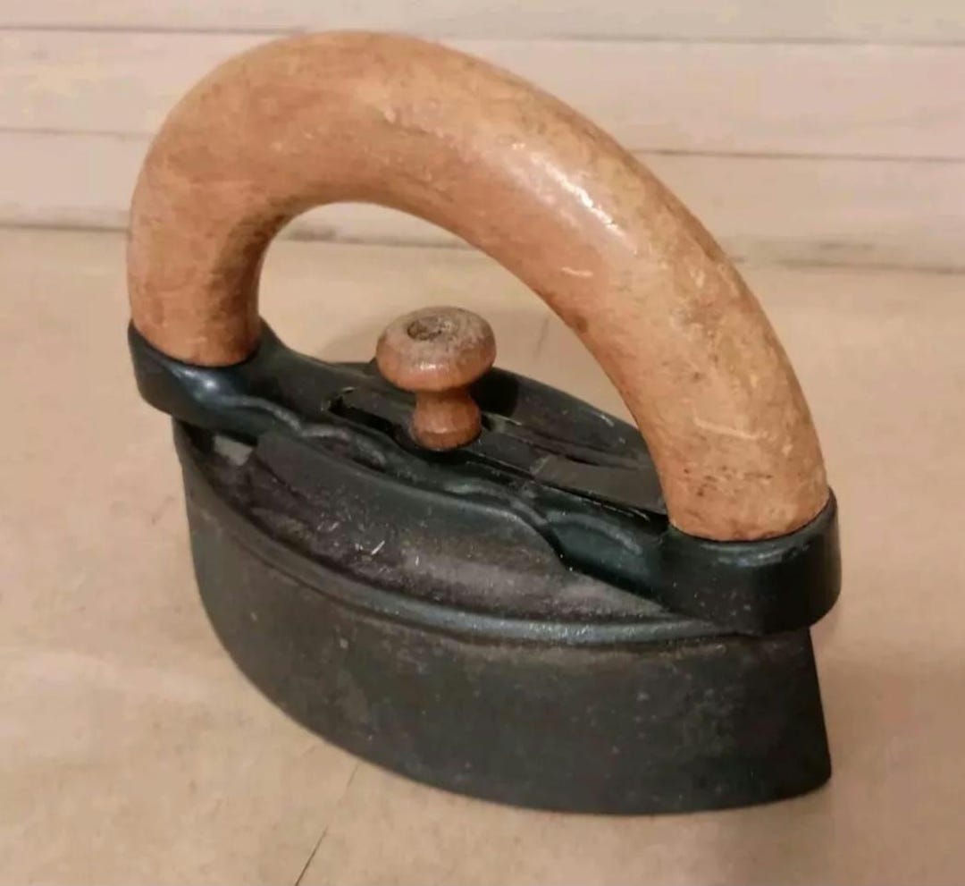 Antique Iron for Clothes Solid Heavy Iron With Detached Wood Handle MCM ...