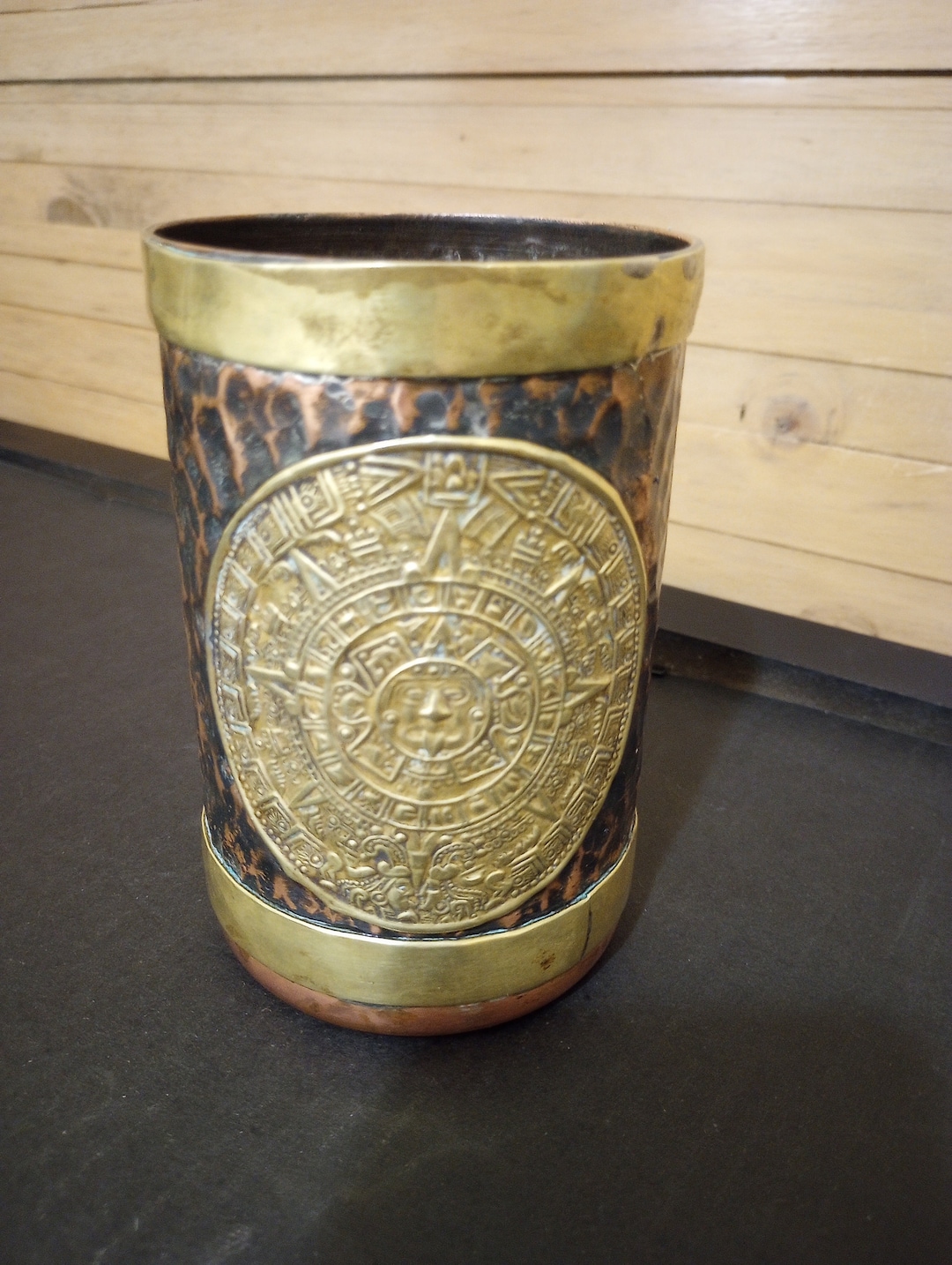 Vintage Copper Mug Mayan Calander Emblem - Etsy