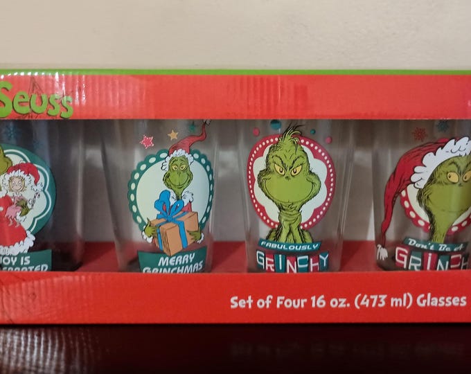 Dr Seuss the Grinch Glass Set 16oz Glasses - Etsy