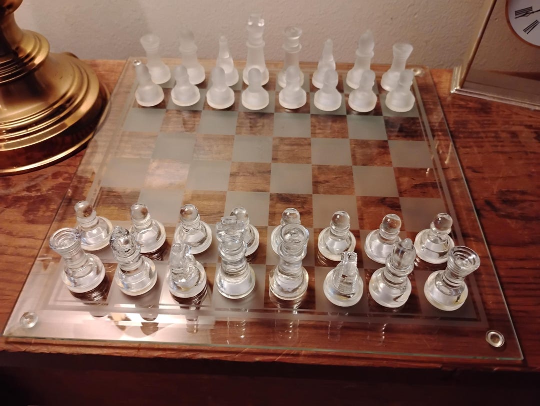 Chess Set With Glass Board Crystal Glass Pieces Clear and Frosted - Etsy