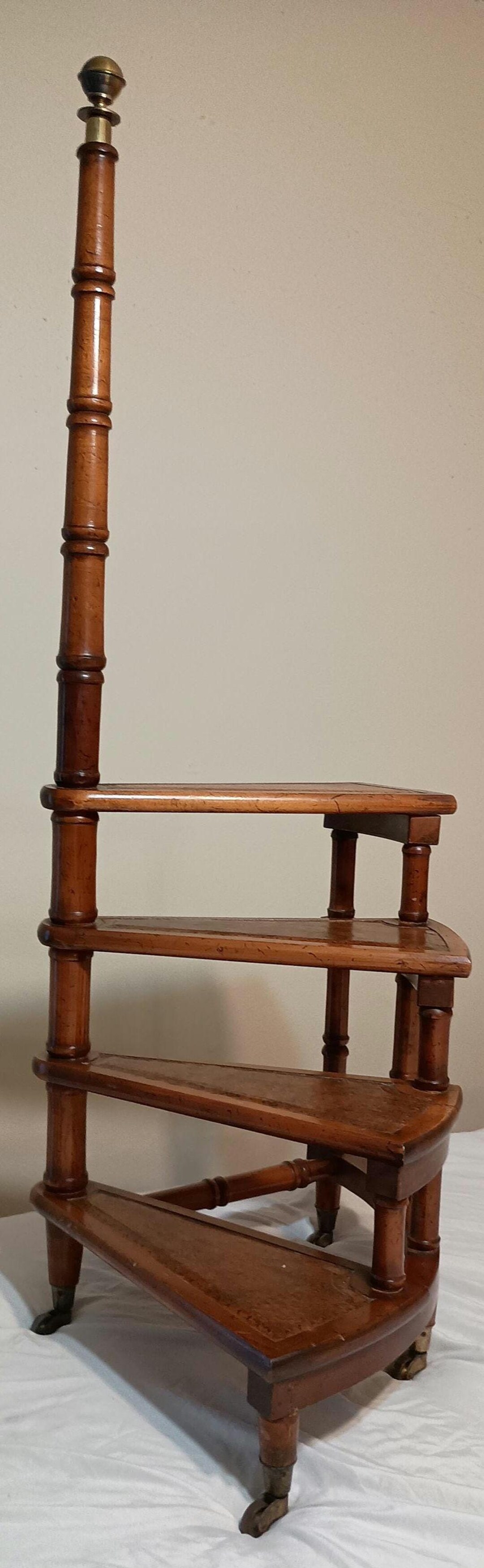 Antique Library Staircase Oxford Style Leather Steps With Wheels - Etsy