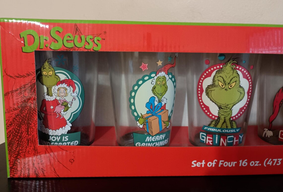 Dr Seuss the Grinch Glass Set 16oz Glasses - Etsy