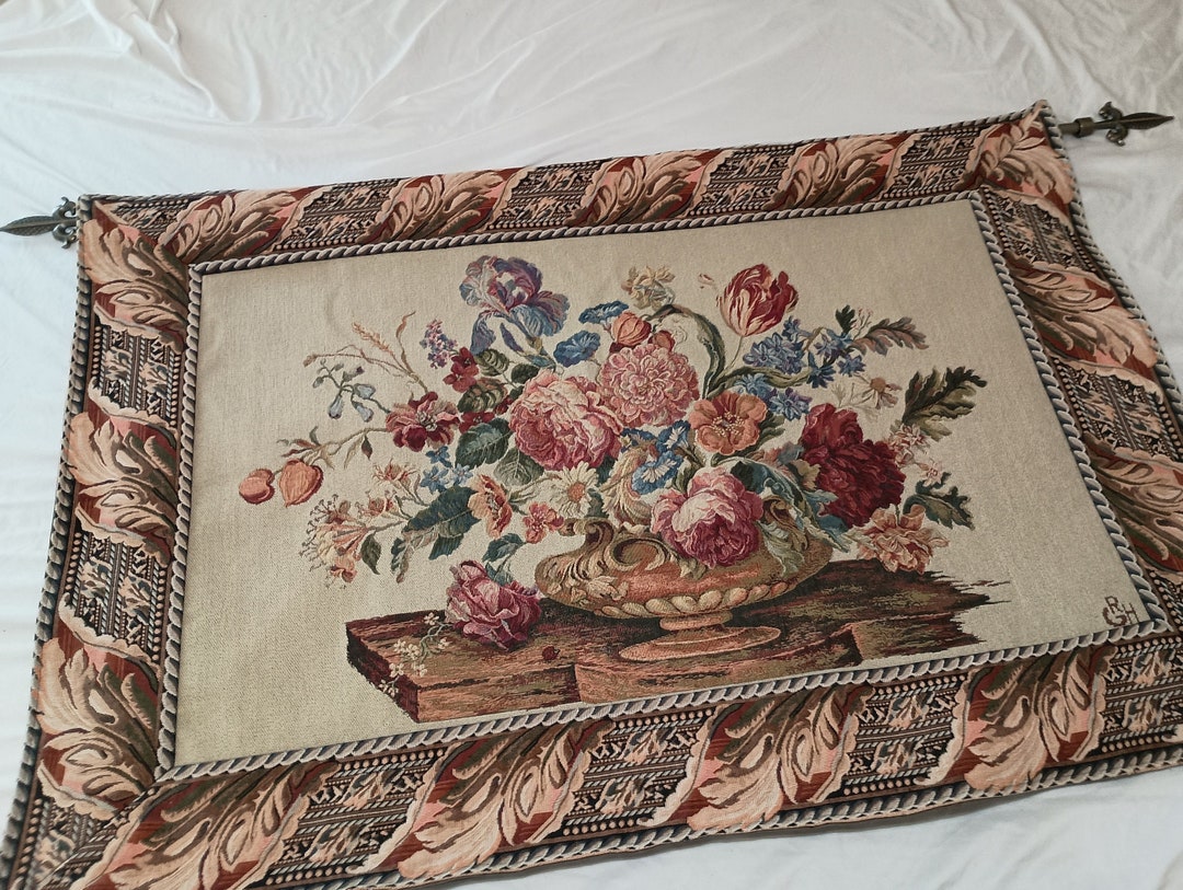 Vintage Tapestry French GRH 48in X 32in With Hang Bar Ornate - Etsy