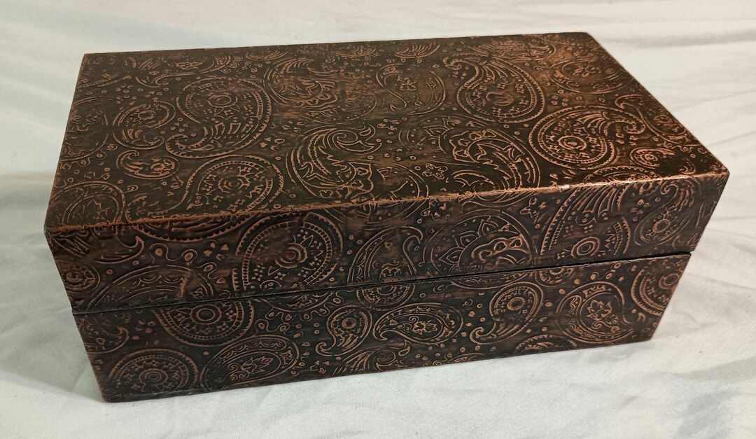 Vintage Copper Trinket Jewelry Box India Copper Embossed Paisley Design ...