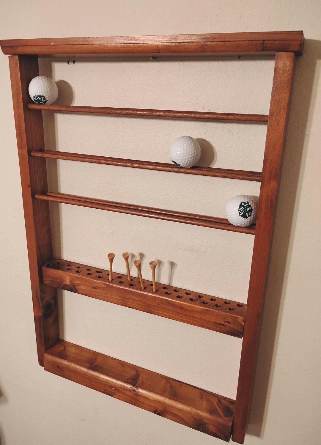 Solid Wood Golf Ball & Tee Shelf Wall Hanging Handcrafted Vintage Wall ...