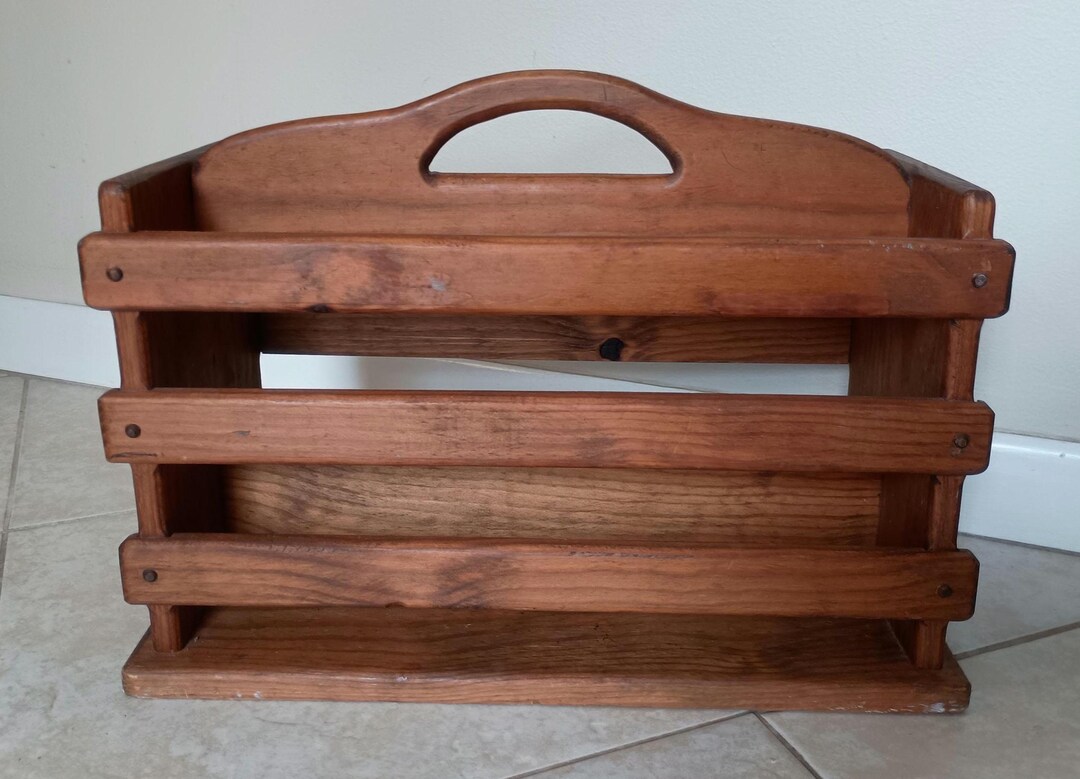 Vintage Wood Magazine Holder Hand Crafted Storage Bin LP Record Holder ...