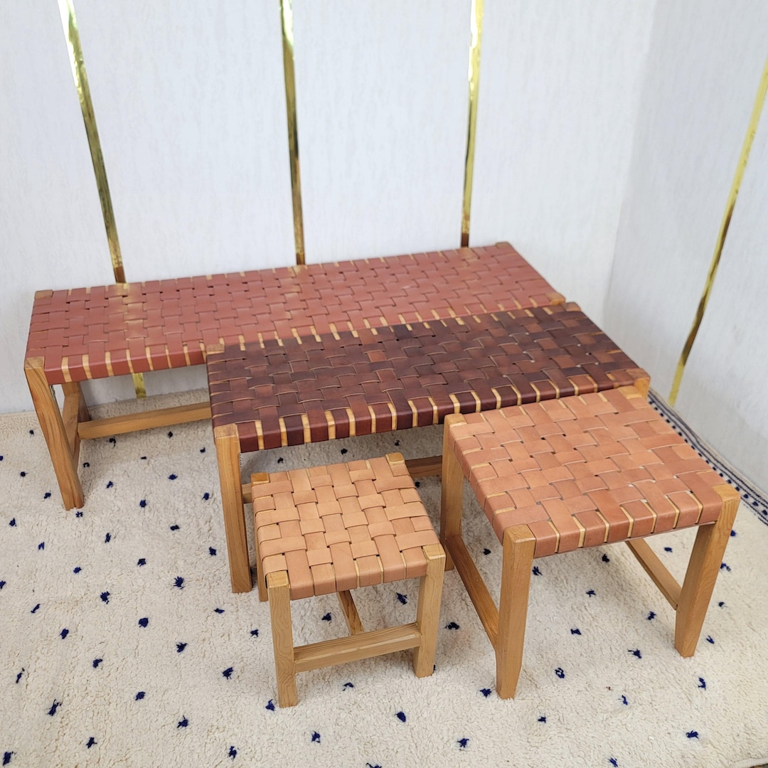 Handmade Moroccan Woven Leather Chair, Walnut Wood Lounge Chair ...