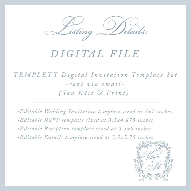 Editable Wedding Invitation Template for Elegant French Wedding Style ...