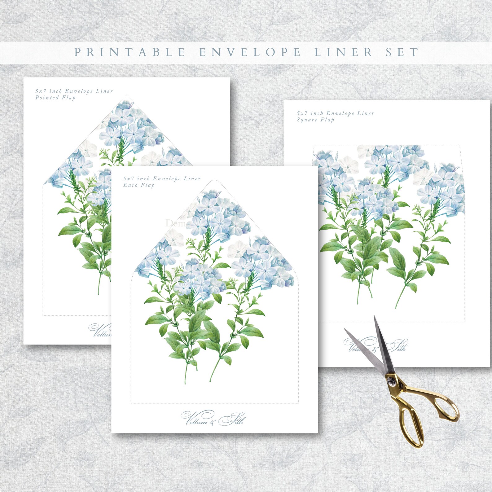 Floral Envelope Liner Printable Vintage Botanical Envelope Liner Blue ...