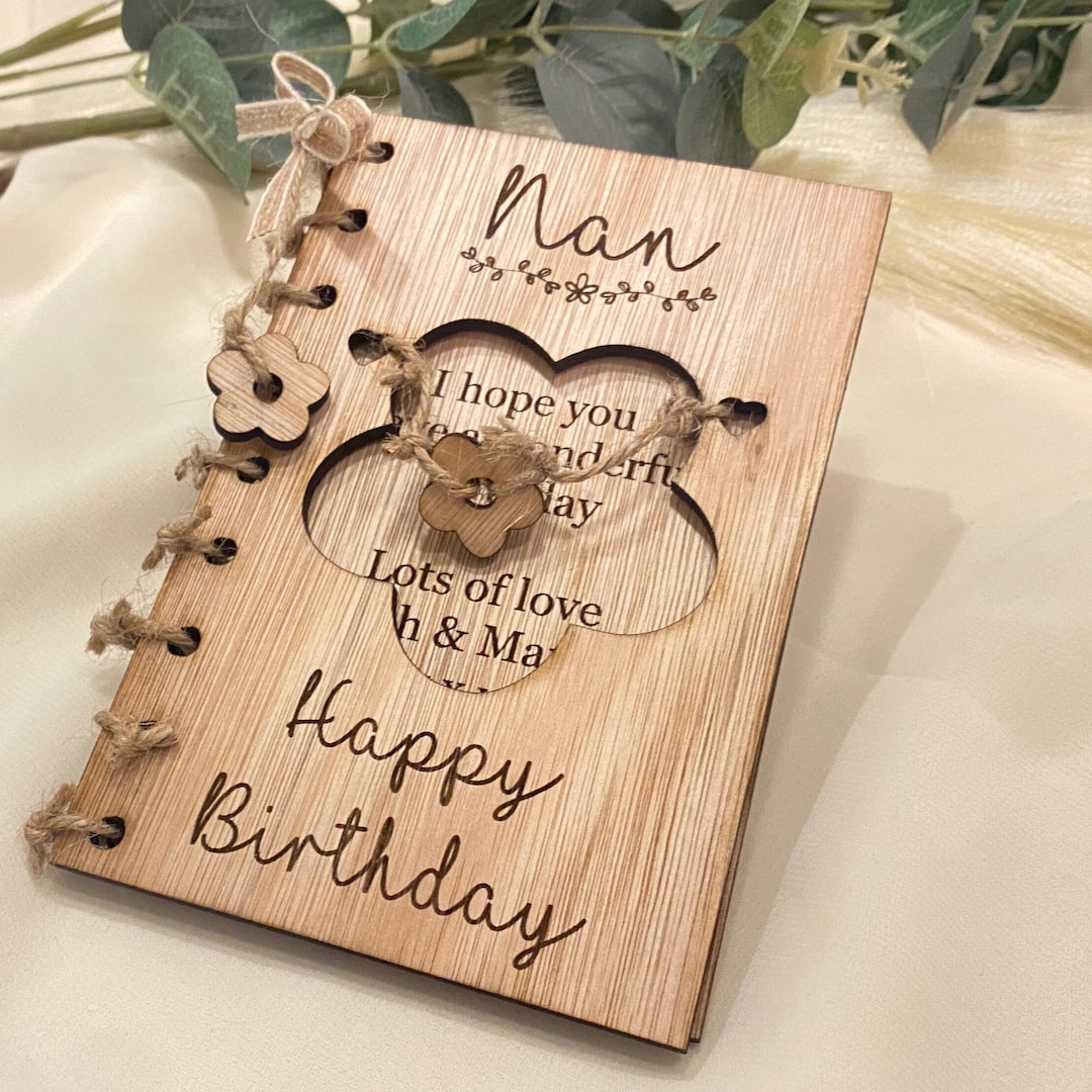 Wooden Birthday Card, Personalised Engraved Wooden Card, Nan, Nanny ...