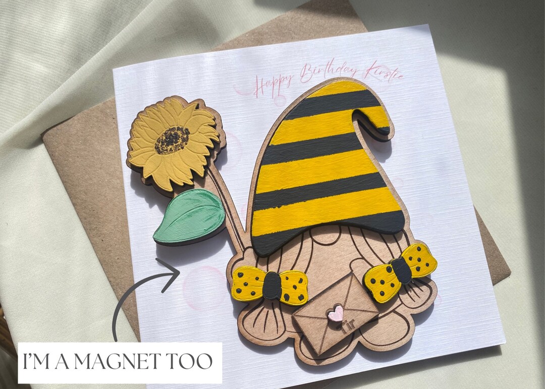 Gonk Birthday Card, Magnet Gonk Card for Her, Personalised Wooden Card ...