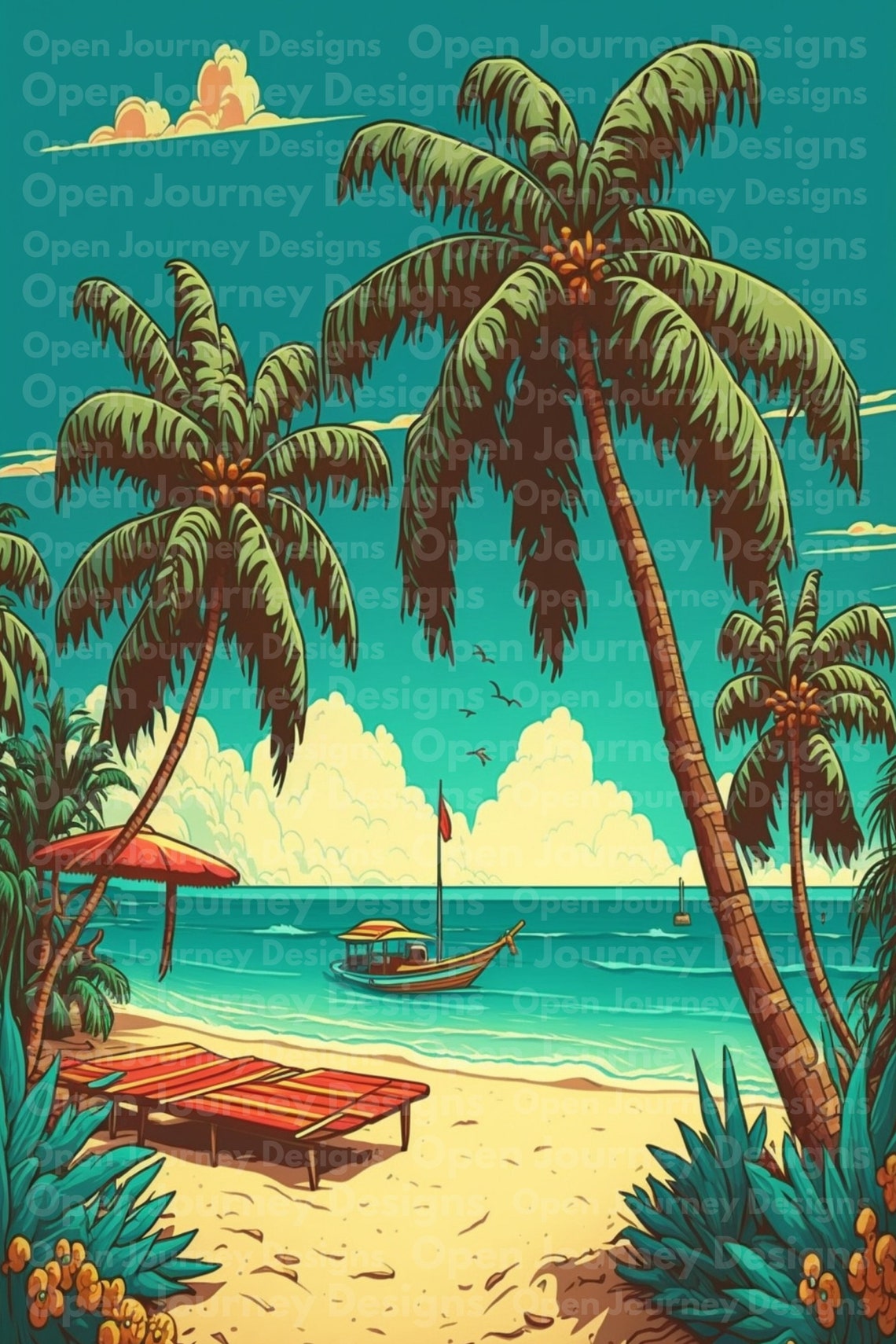 Printable Serene Beach Scene Artwork for Instant Download - Etsy