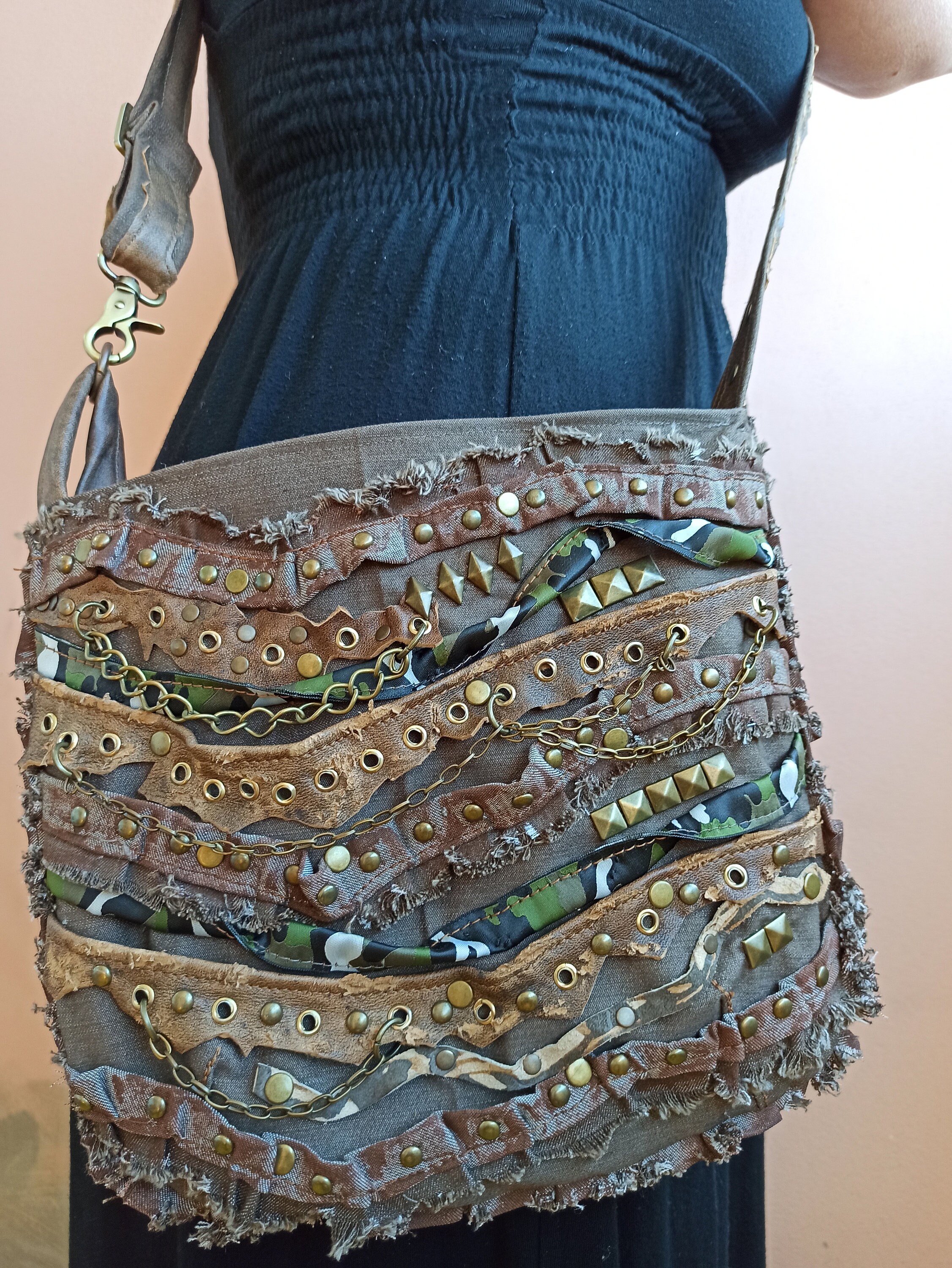 Fairycore Grunge Y2K Alternative Denim Crossbody Bag Steampunk Rivet ...