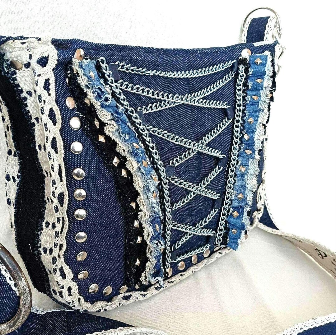 Alternative Punk Rock N Roll Visual Kei Blue Denim Corset Studded ...
