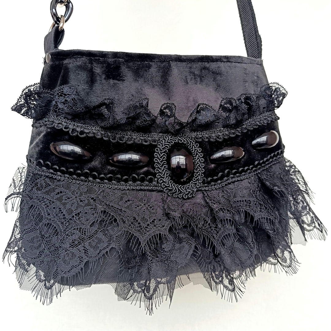 Gothic Dark Romance Black Velvet Small Handbag,victorian Goth Style ...