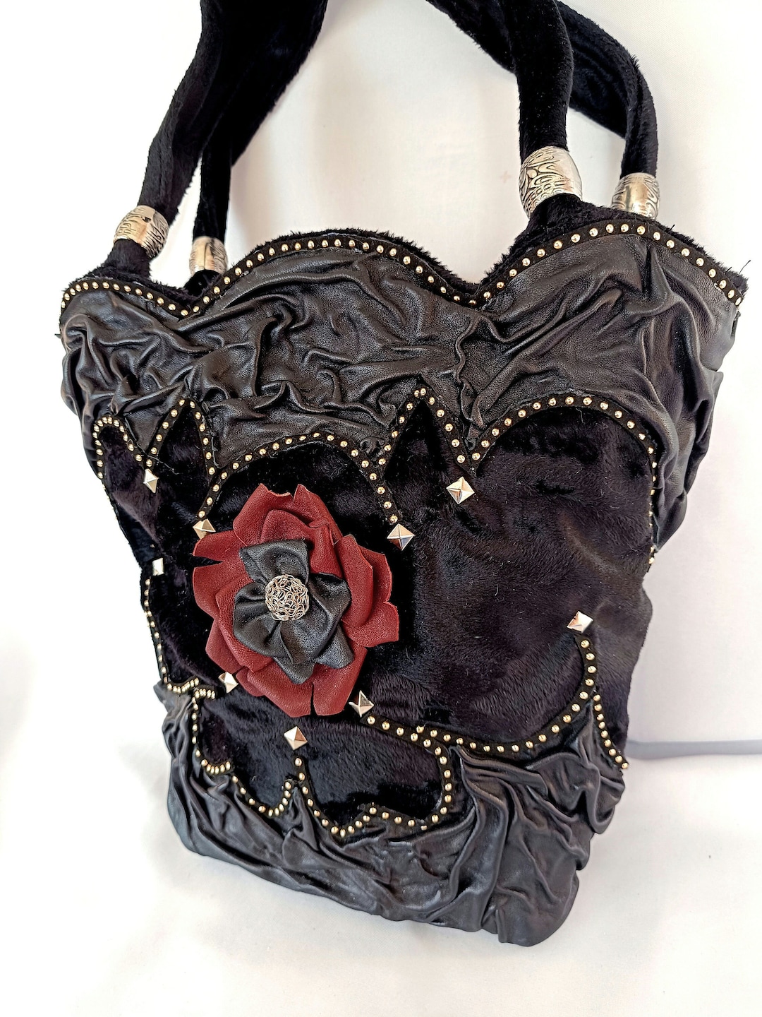 Black Gothic Velvet Leather Whimsigoth Fairy Core Y2K Handbag Romantic ...