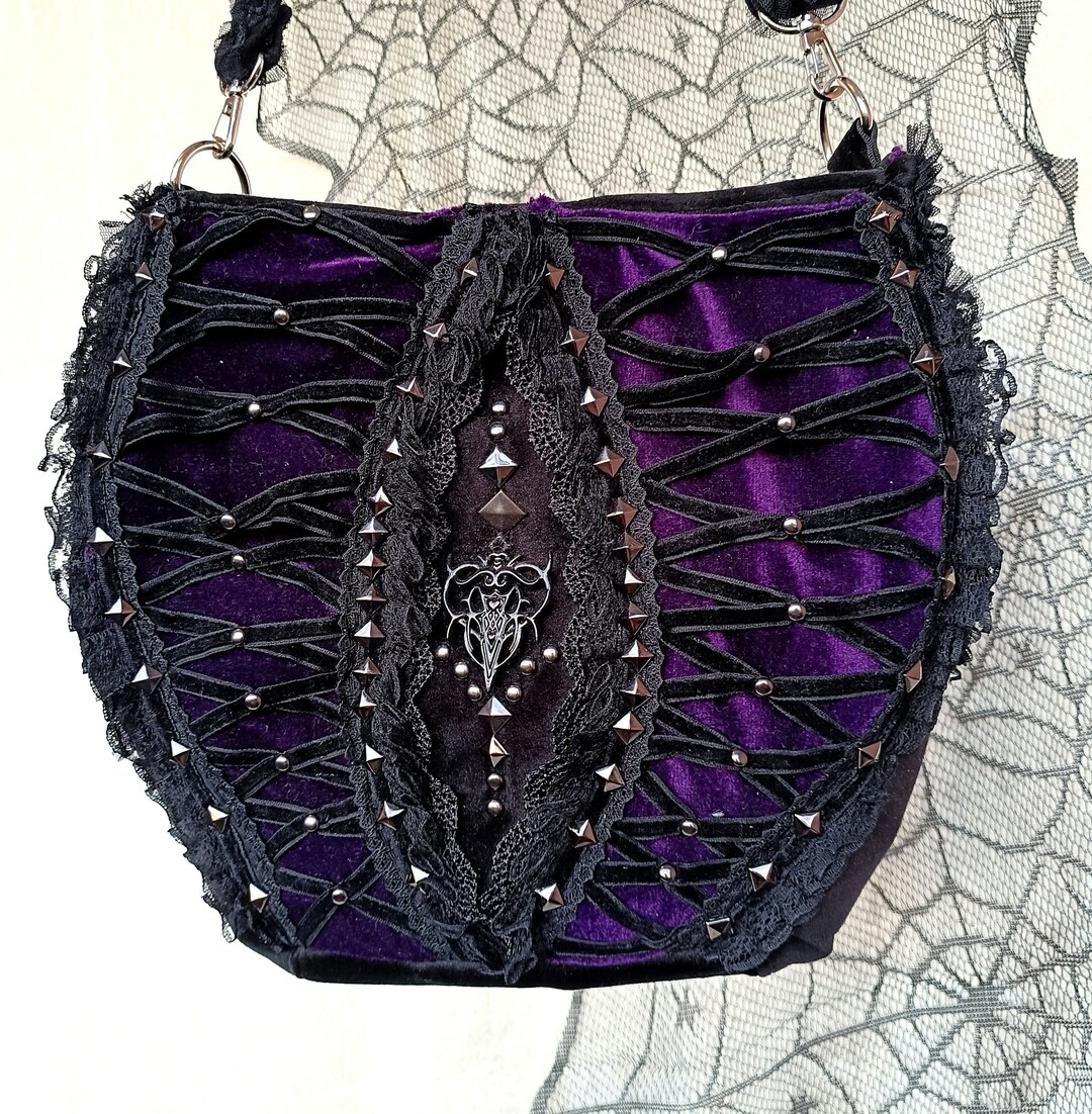 Gothic Dark Romantic Black Purple Velvet Corset Handbag,victorian Goth ...