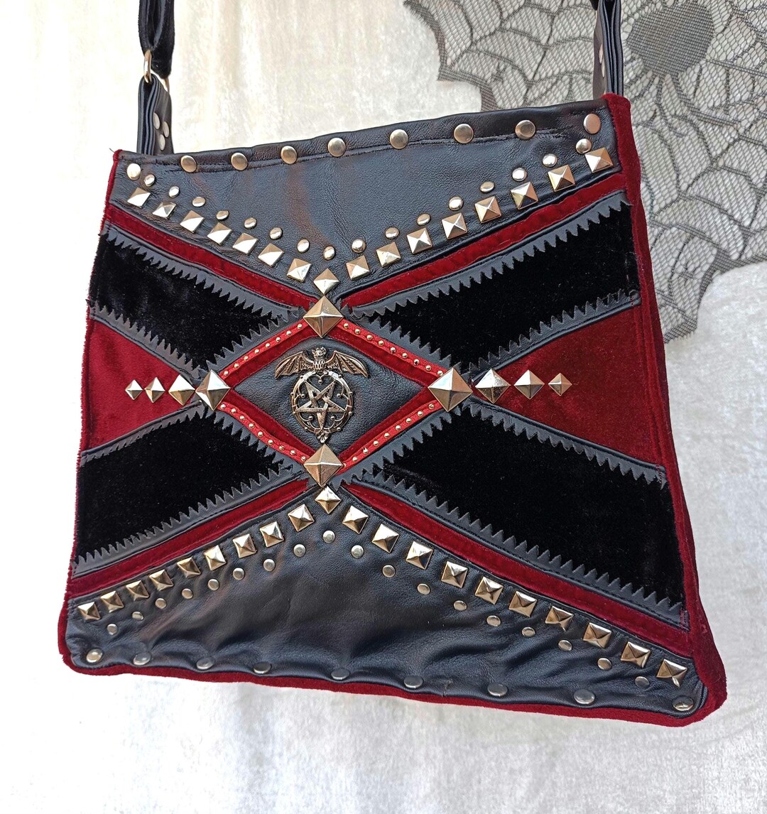 Victorian Goth Witchery Vampire Pentagram Black Red Velvet Leather ...