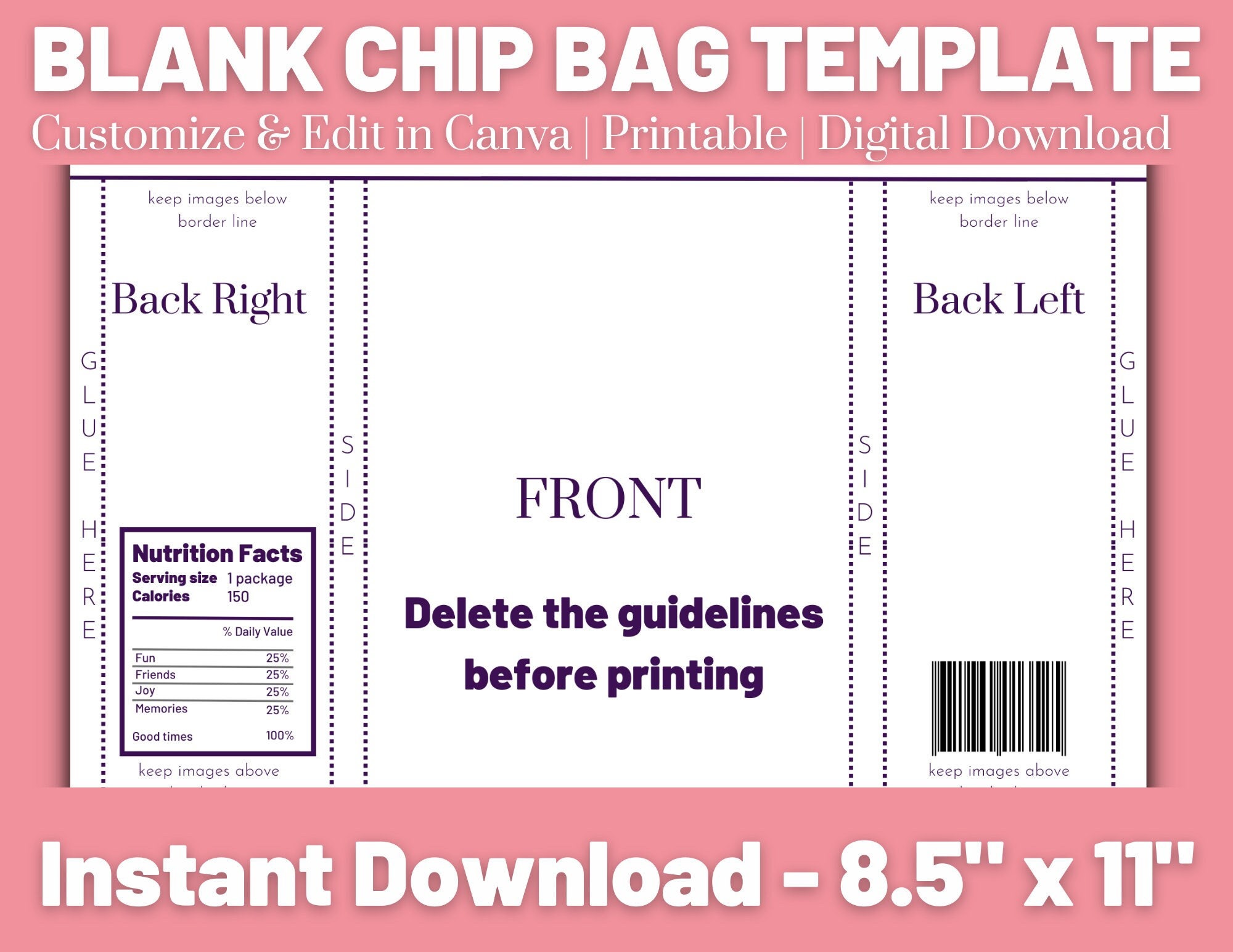 Chip Bag Template Chip Bag Template Canva Editable Chip Etsy UK