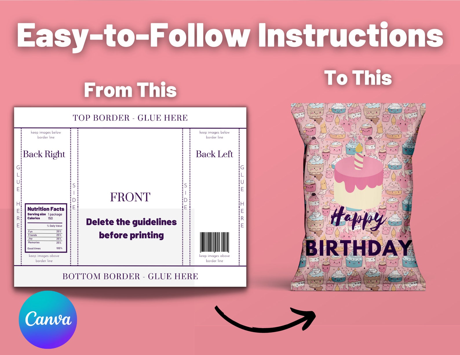 Birthday Chip Bag Template Party Favour Potato Chip Bag Template Canva