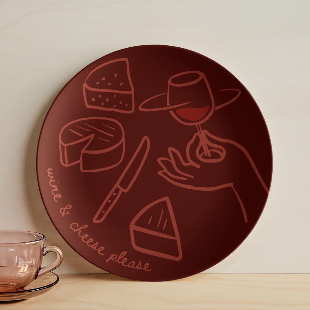 Wine and Cheese Plate – 10” Ceramic Plate With Wine & Cheese Doodles ...