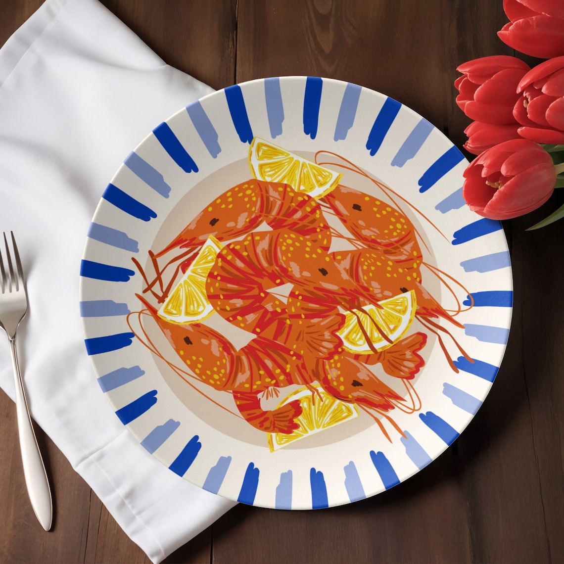 Coastal Shrimp Plate – 10” Nautical Seafood Dinner Plate, Beach House ...
