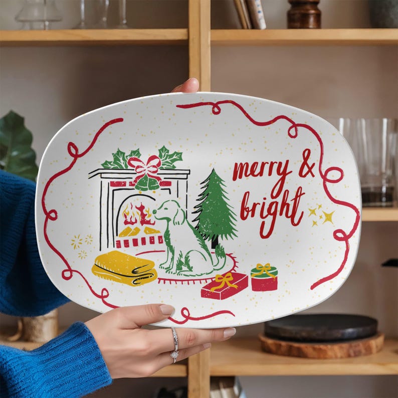 Christmas Dog Platter, Holiday Serving Tray, Festive Decor - Etsy