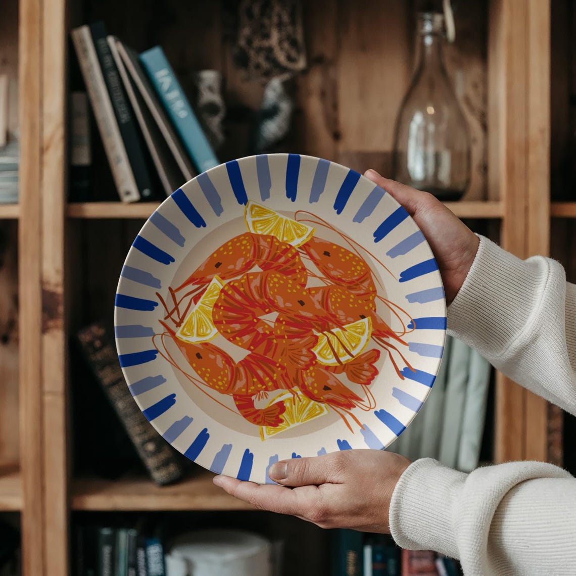 Coastal Shrimp Plate – 10” Nautical Seafood Dinner Plate, Beach House ...